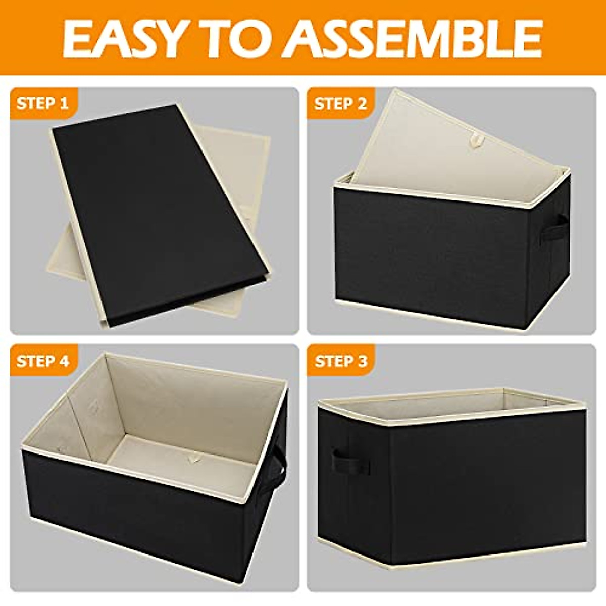 Asxsonn Fabric Storage Bins Large Storage Baskets for Organizing Set of 3, Large Closet Storage Bins with Reinforced Handles, Foldable Storage Baskets for Shelves, Black, 15" x 11" x 9.6"