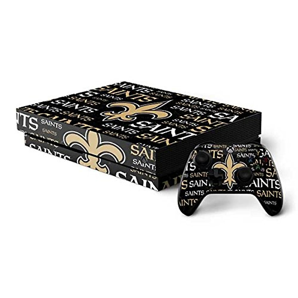 Skinit Decal Gaming Skin Compatible with Xbox One X Bundle - Officially Licensed NFL New Orleans Saints Black Blast Design