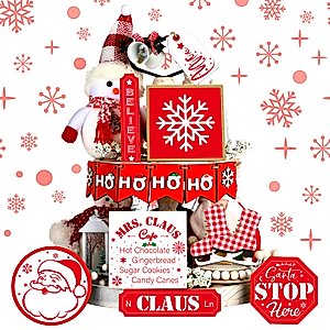 Umigy 14 Pcs Christmas Tiered Tray Decor Set Christmas Wooden Sign Decor Xmas Rustic Santa Claus Snowflake Spice Blocks Winter Table Sign for Christmas Xmas Home Kitchen Holiday
