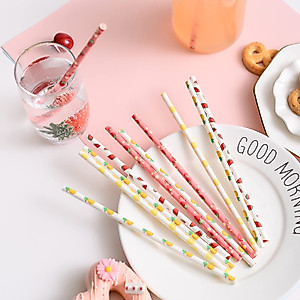 YAOSHENG Fruits Paper Straws, Pack 100 for Party Supplies,Birthday,Wedding,Bridal/Baby Shower,Juice, shakes,Smoothies
