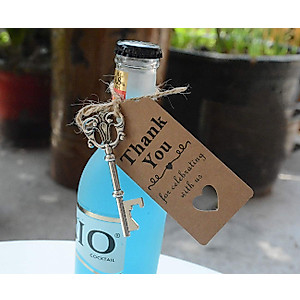 50 Pcs Silver Skeleton Key Beer Bottle Opener With 100 Pcs Thank You Card and 98 Feet Hemp Rope for Wedding Party Favors (50pcs Silver)
