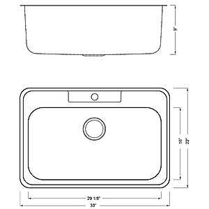 CozyBlock 33 x 22 x 9 Inch Top-mount/Drop-in Stainless Steel Single Bowl Kitchen Sink with Strainer - 18 Gauge Stainless Steel-1 Faucet Hole