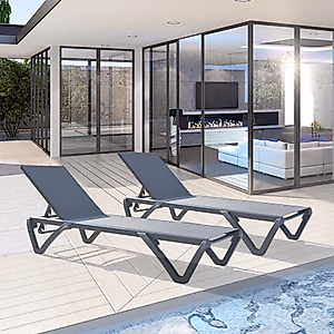 Domi Patio Chaise Lounge Outdoor Aluminum Polypropylene Chair with Adjustable Backrest, Poolside Sunbathing Chair for Beach,Yard,Balcony