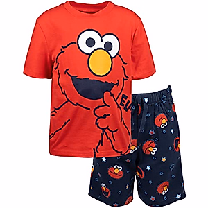 Sesame Street Elmo Toddler Boys T-Shirt and French Terry Shorts Outfit Set Blue/Red 2T