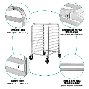 PETSITE 10 Tier Sheet Pan Rack, Commercial Aluminum Full & Half Bun Pan Bakery Rack with Brake Wheels for Restaurant Home Kitchen…