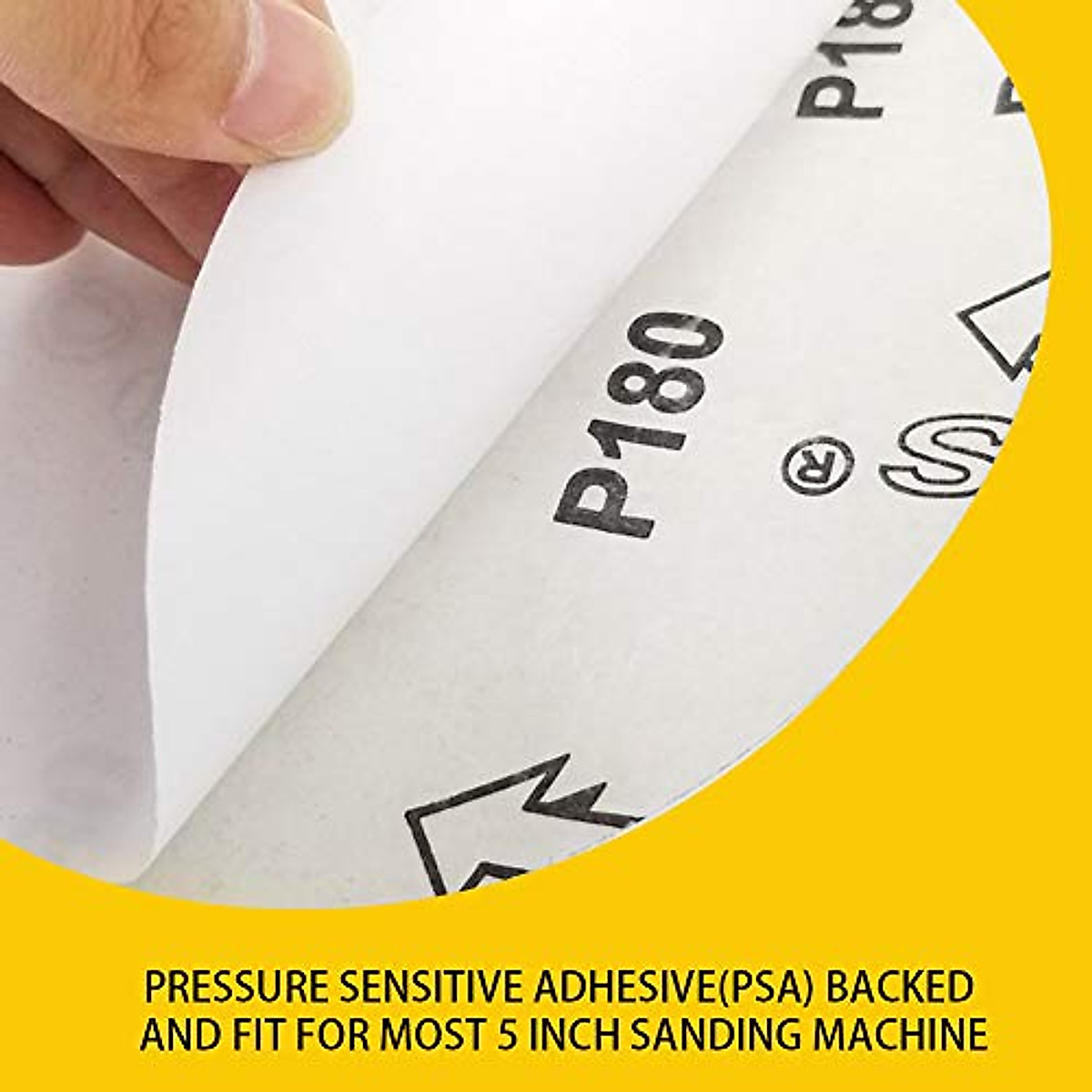 60 PCS 5 Inch NO-Hole PSA Aluminum Oxide Sanding Disc, Self Stick(10 Each of 60 100 150 180 240 400 Grit)