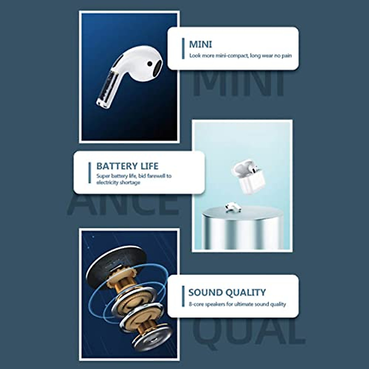 Wireless Bluetooth Earbuds Long Life Battery Strong Compatibility Waterproof and Moisture-Proof Noise Reduction