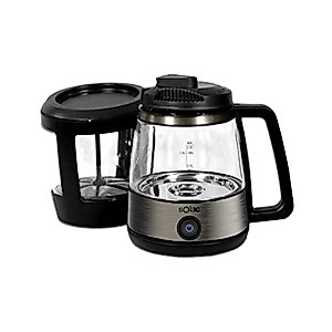 Solac SIPHON BREWER 3-in-1 Vacuum Coffee Maker, Tea Brewer & Water Boiler, Brushed Stainless Steel and Black, 30 oz