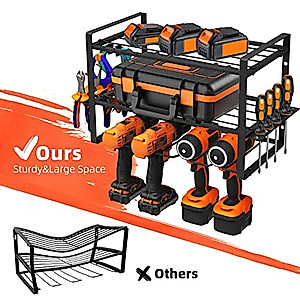 Plenrame Power Tool Organizer, 3-Tier Garage Tool Organizers and Storage, Power Tool Holder, Drill Holder Wall Mount, Heavy Duty Metal Tool Shelf, Utility Storage Rack for Cordless Drill