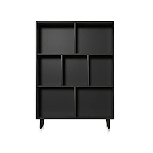 LAR-ME 3-Tier Bookshelf, Mid Century Bookcase with Legs, 7 Cube Wood Bookshelves Storage Organizer Shelf, Free Standing Narrow Book Shelves for Bedroom, Living Room, Office (Black)
