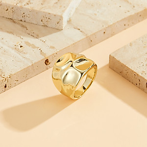 Aprilery Gold and Silver Rings for Women, Fashion 18K Gold Plated Chunky Statement Ring Band Dome Mask Design Cocktail Costume Jewelry for Her (Gold - Dome, 10)