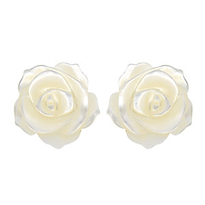 Delicate Pure White Rose Carved from Mother of Pearl Stud Earrings