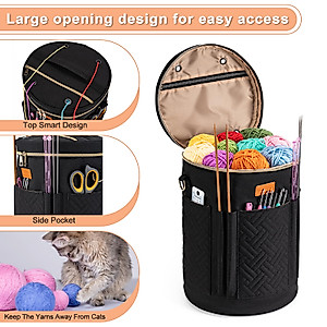 Mecozone Crochet Bag, Yarn Bag Storage Organizer for Crochet Accessories, Knitting Bag for Womens Girls Crocheting On The Go, Crochet Gifts For Crocheters, Black