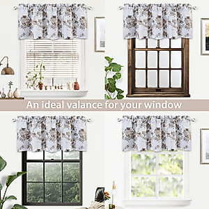 DriftAway Watercolor Floral Botanical Lined Thermal Insulated Window Curtain Valance Rod Pocket 52 Inch by 18 Inch Plus 2 Inch Header White Beige 2 Pack