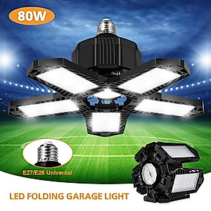 Fuuroottly 2 Pcs LED Five Leaf Garage Light Garage Ceiling Lamp 8000LM Deformation Basement Adjustable High Bay Light 80W & 100W
