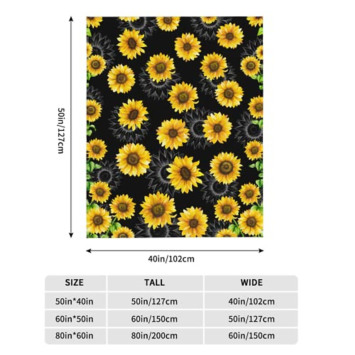 Sunflower Blanket Super Soft Warm Sunflower Throw Blanket - Lightweight Cozy Flannel Flower Throw Blanket Bed Couch Sofa Office Decor, Gift for Girls and Boys Women and Man 50"x40"