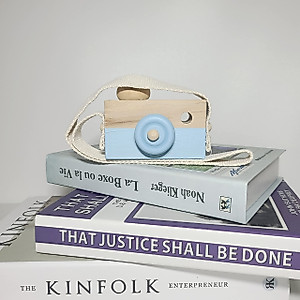 Baby Toy Wooden Mini Camera Toy, Baby Kids Cute Mini Sharpe Toy, Neck Hanging Photographed Props for Baby Toddlers Children Kids' Room Hanging Decor Gift (Blue)