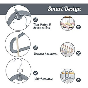 Kids Hangers Velvet, 12” Non Slip Baby Velvet Hangers with Cascading, Stackable Rotatable Felt Hangers Toddler Hangers 30 Pack for Closet Nursery Infant (Grey)