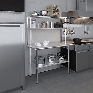 24" x 48" Stainless Steel Work Table with 12" Wide Double Tier Overshelf | Metal Kitchen Prep Table & Shelving Combo