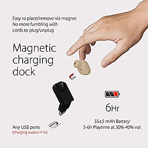 GoNovate G11 Bluetooth Earpiece Wireless Earbud Mini Invisible Headphone, 6 Hrs Playtime Magnetic USB Charger Smallest Headset Single Car Earphone with Mic for iPhone Samsung Galaxy (Beige-1 Piece)