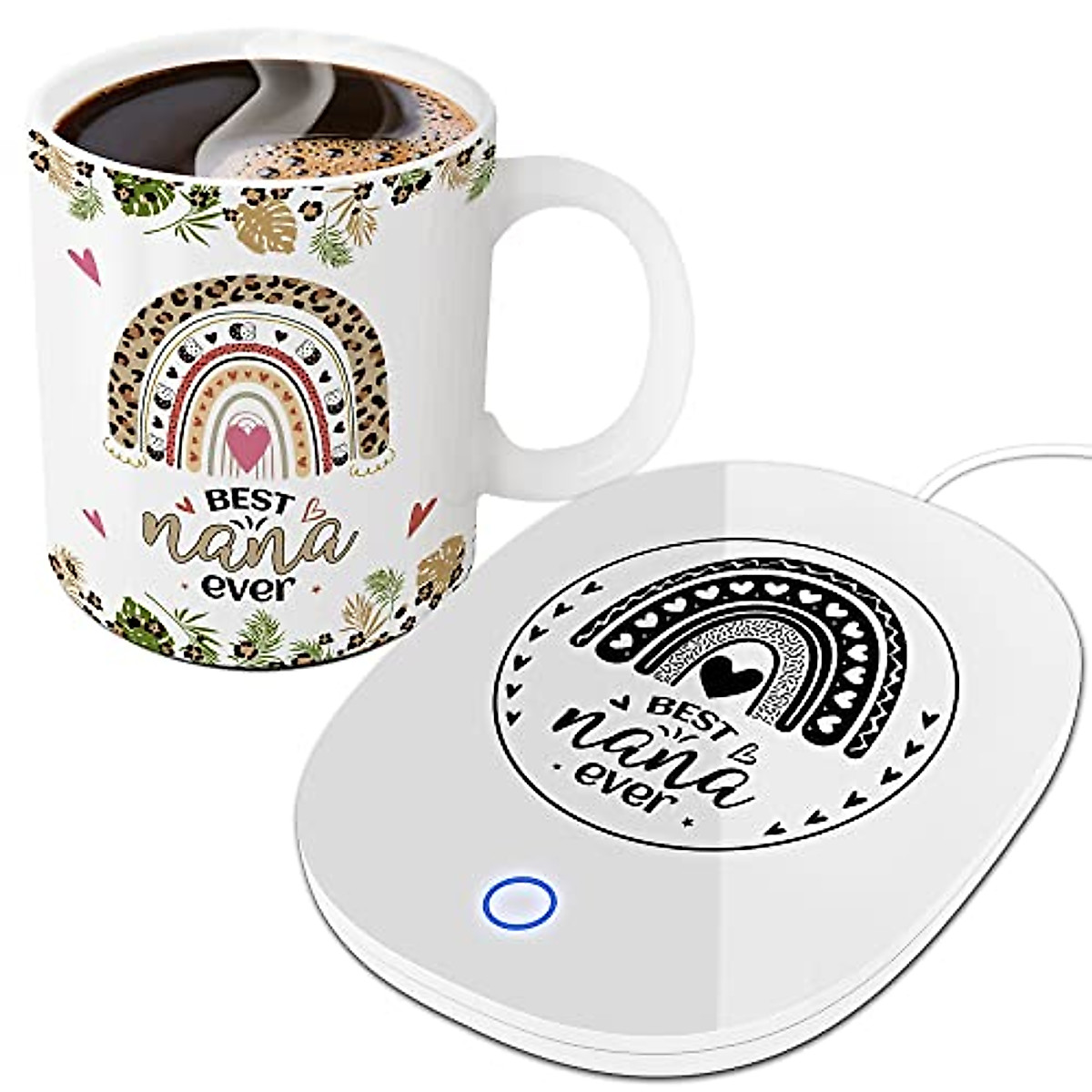 Nana Gifts, Nana Gifts for Mothers Day, Nana Gifts from Grandkids - Smart Warmer Thermostat Coaster with Mug, Grandma Birthday Gift, Beverage Warmer Maintain Temperature 120℉-140℉