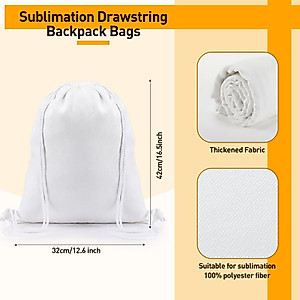 Sweetude 30 Pack Sublimation Drawstring Bags Bulk Polyester Drawstring Bag Blank String Backpack Bag Gym Sack Sport Backpacks for Women Men DIY Crafts Shopping Storage, 16.5" L x 12.6" W, White