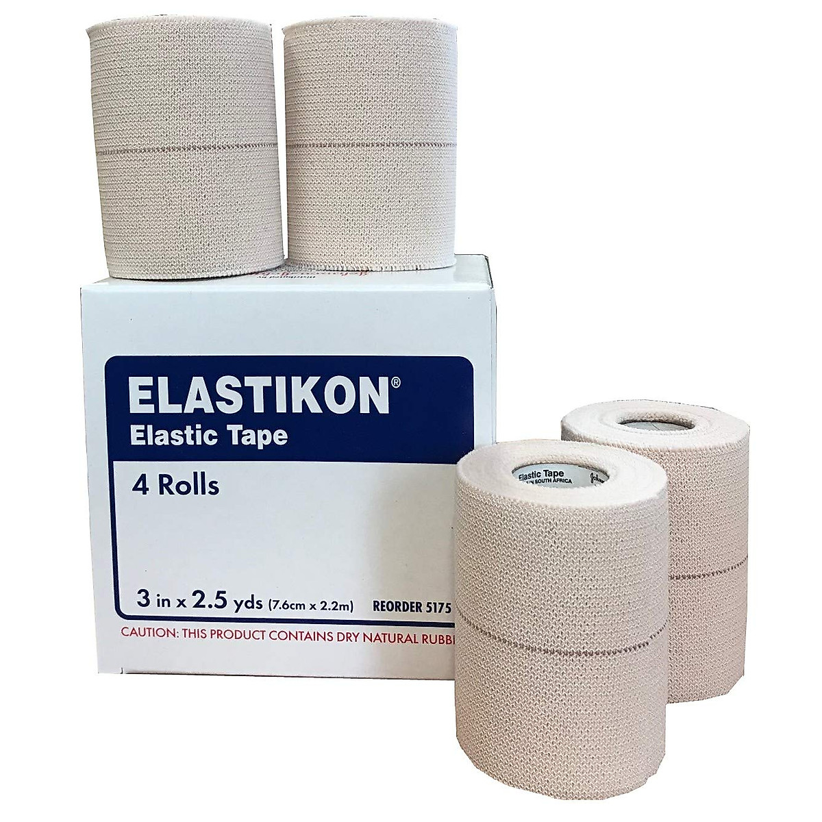 Johnson & Johnson Elastikon Elastic Tape, 3" x 2.5 Yards, (3" x 5 Yards Stretched), Reliable Compression for Support of Sprains, Strains, and Muscle Injuries, Case of 4 Rolls