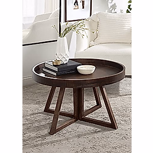 Kate and Laurel Avery Round Wood Coffee Table, 30" Diameter, Walnut Brown