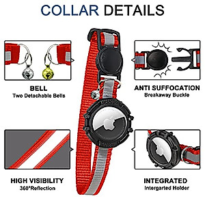 Airtag Cat Collar Breakaway, Reflective Kitten Collar with Apple Air Tag Holder and Bell, Lightweight Tracker Cat Collars for Girl Boy Cats, Kittens, Puppies (Red, S)