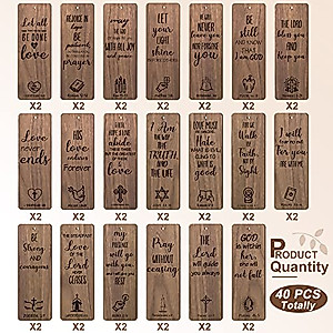 40 Pieces Religious Bookmarks Vintage Wooden Christian Bookmarks Inspirational Religious Gifts Baptism Christian Bookmarks Bible Verses Bookmarks for Women Men Book Lovers Supplies, 5.12 x 1.77 Inches