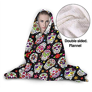 JASMODER Sugar Skull Hoodie Blanket Wearable Throw Blankets for Couch Blanket Hooded for Baby Kids Men Women
