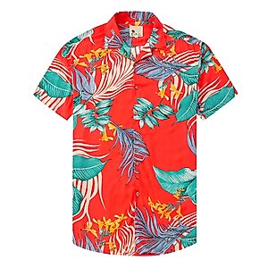 Damipow Hawaiian Shirts for Men Short Sleeve Aloha Beach Shirt Floral Summer Casual Button Down Shirts,Orange49690,4,M