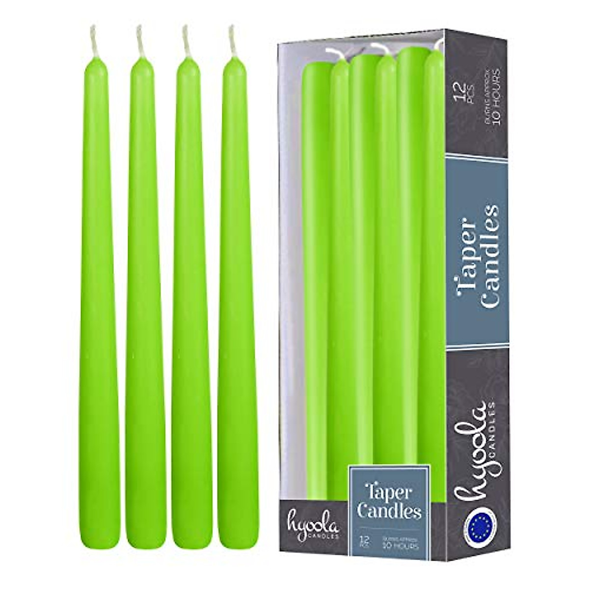 12 Pack Tall Taper Candles - 12 Inch Lime Dripless, Unscented Dinner Candle - Paraffin Wax with Cotton Wicks - 10 Hour Burn Time
