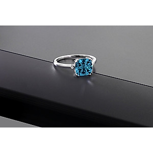 Gem Stone King 10K White Gold 8MM Cushion Gemstone Birthstone and White Diamond 3-Stone Engagement Ring | Three Stone Wedding Anniversary Promise Gold Ring For Women | Size 5,6,7,8,9