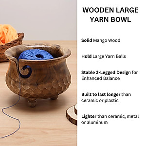 Handmade Wooden Yarn Holder – Large (7x4) Pot Shape Yarn Storage Bowl for Crocheting – Crochet Yarn Bowl Large - Crafting Gift for Knitters & Crocheters