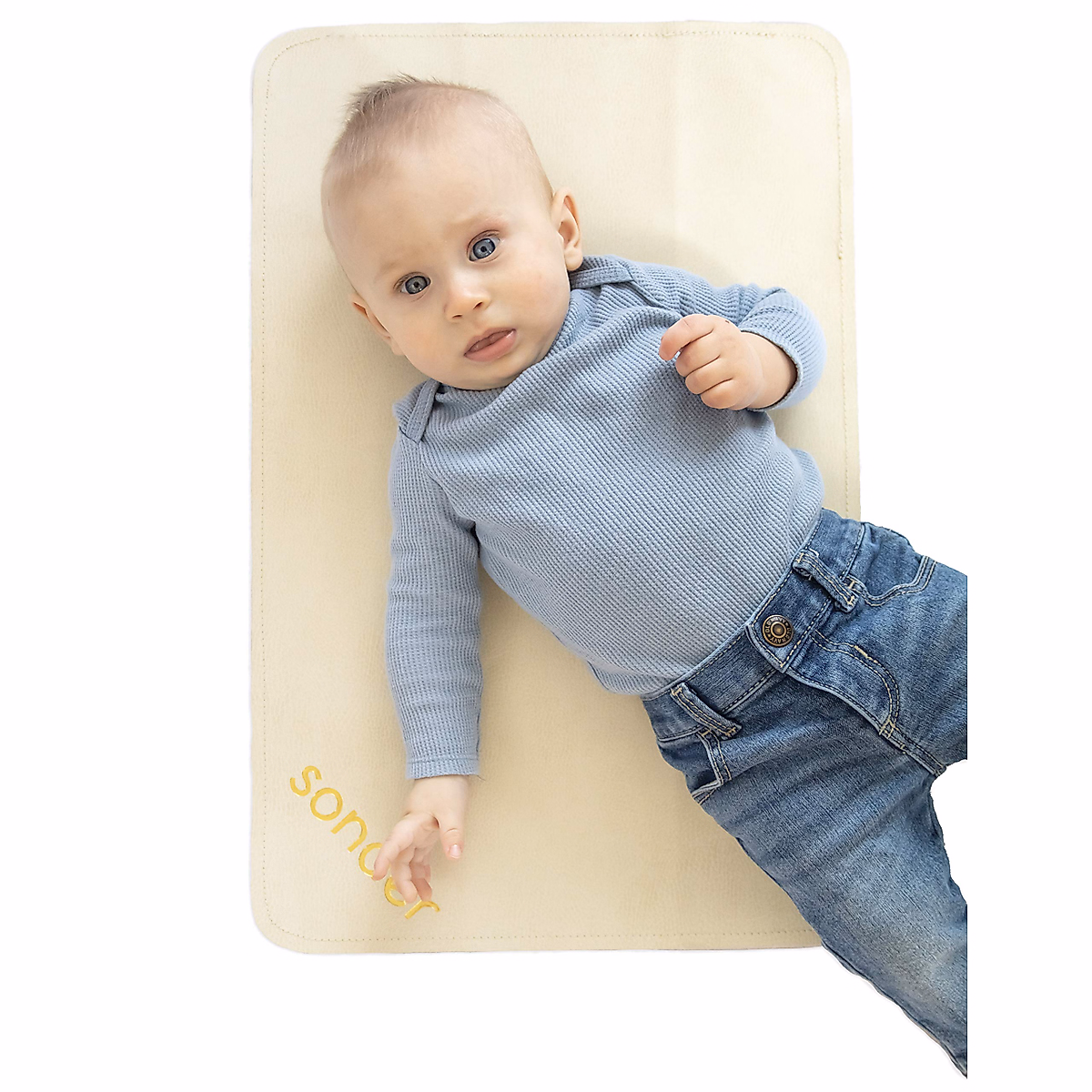 Sonder Leather Baby Changing Mat - Multipurpose Portable Waterproof Diaper Pad - Compact for Travel - Deluxe Leather Diaper Changer - Size 14" by 22" (Ivory)