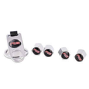 ZUNKOM 4Pcs RS Logo Car Tire Valve Caps and 1Pcs Wrench Keychain Universal Metal Combo Stem Air Caps Set for Chevy Camaro RS Corvette Silverado Colorado Suburban Tahoe Decoration Accessories (Silver)