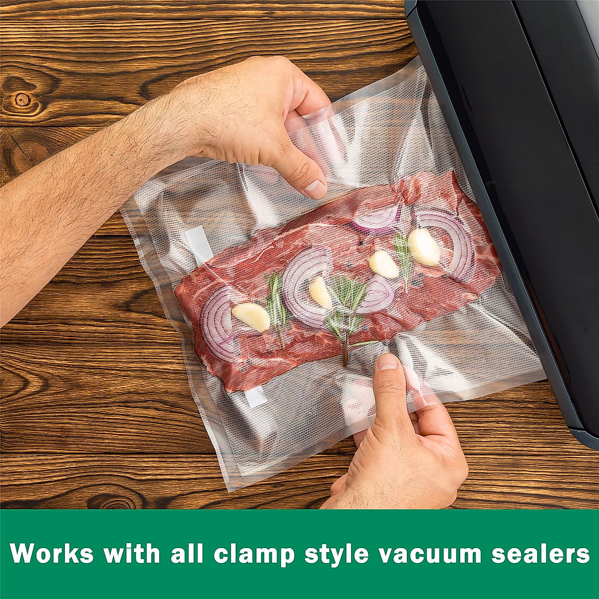 Foovick Vacuum Sealer Bags - Pack of 3 Vacuum bags with 30 Label Sheets, Perfect Sous Vide Bags for Food Saving - Sizes 8 in x 12ft, 10 in x 12ft, 11 in x 12ft