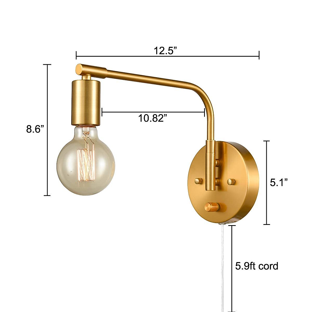 DANSEER Edison Brass Wall Sconces Set of Two Sconce Plug in with Switch Swing arm