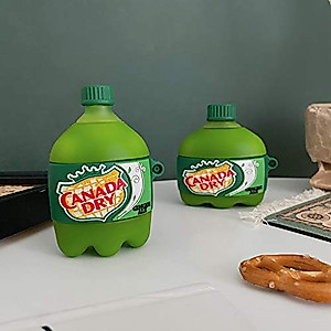 Ultra Thick Soft Silicone Case for Apple AirPods Pro 2019 Generation with Keychain Hook Ginger Ale Green Bottle 3D Cartoon Food Shaped Cute Lovely Fun Funny Unique Creative Cool Kids Girls