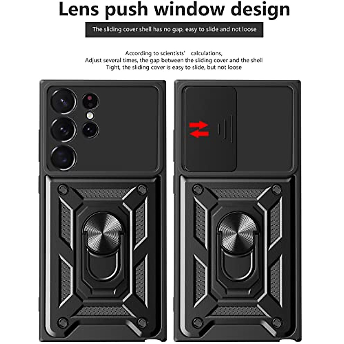 CCSmall Case for Samsung Galaxy S23 Ultra (Not S23) with Slide Camera Cover, Military Grade Drop Protective Phone Cover Case with Ring Kickstand for Samsung Galaxy S23 Ultra 5G SJ Black