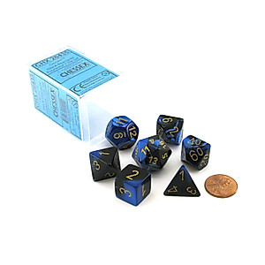 Chessex Dice FBA_26435 Polyhedral 7-Die Gemini Set - Black-Blue with Gold Chx-26435, Multicolor