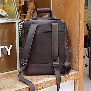 Polare Cowhide Leather 17.3'' Laptop Backpack Daypack Travel Bag School Bag Satchel