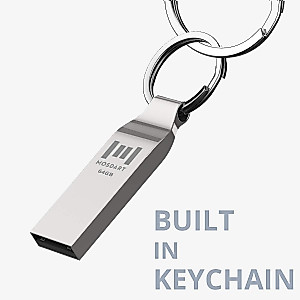 MOSDART 64GB Waterproof Metal USB 2.0 Flash Drive - Keychain Thumb Drive Memory Stick Jump Drive Data Storage for Computers - exFAT, Shockproof and Dustproof (Silver)