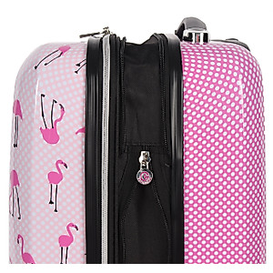 Betsey Johnson 26 Inch Checked Luggage Collection - Expandable Scratch Resistant (ABS + PC) Hardside Suitcase - Designer Lightweight Bag with 8-Rolling Spinner Wheels (Flamingo Strut)