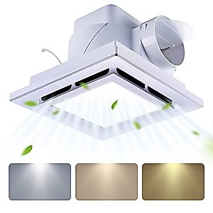 Bathroom Fan with Light Ceiling Mount Shower Ventilation Exhaust Fan with Color Change Light 3000K/4000K/6000K Vent Fan and Light Combo for Bathroom and Home 1.0 Sone 110 CFM 110V 4" Duct Square White