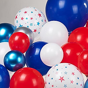 kozee Red White and Blue Patriotic balloon garland arch kit 136pcs with starburst star print balloons for july 4 Memorial day decorations