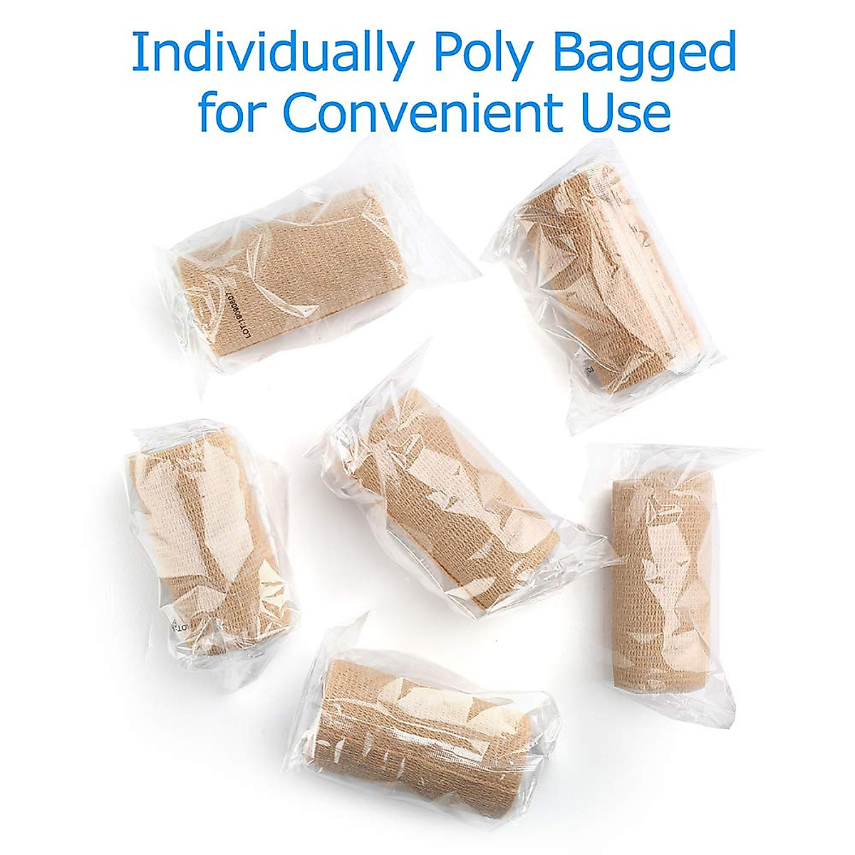 LotFancy Self Adhesive Bandage Wrap, 6 Pack, 4 in x 5 Yards, Non Woven Elbow Cohesive Bandage, First Aid Medical Tape for Ankle, Knee & Wrist Sprains, Tan Color