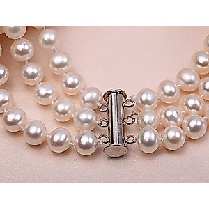 Womens 3-row 8-9mm Flatly-round Freshwater Cultured Pearl Necklace 16"