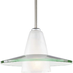 Modern Pendant 1-Light Clear and Etched Glass Mini-Pendant Light Brushed Nickel